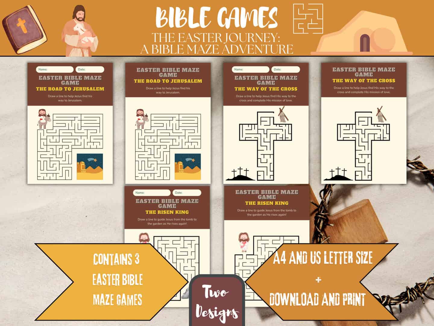 Christian Easter Bible Games – Printable Bible Mazes Set, Palm Sunday ...
