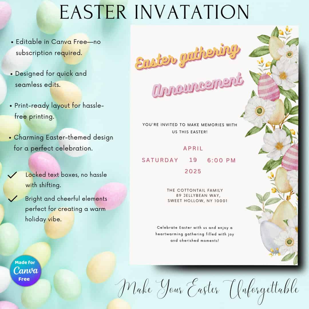 Easter Gathering invitation | Easter invitation card Canva | Easter ...
