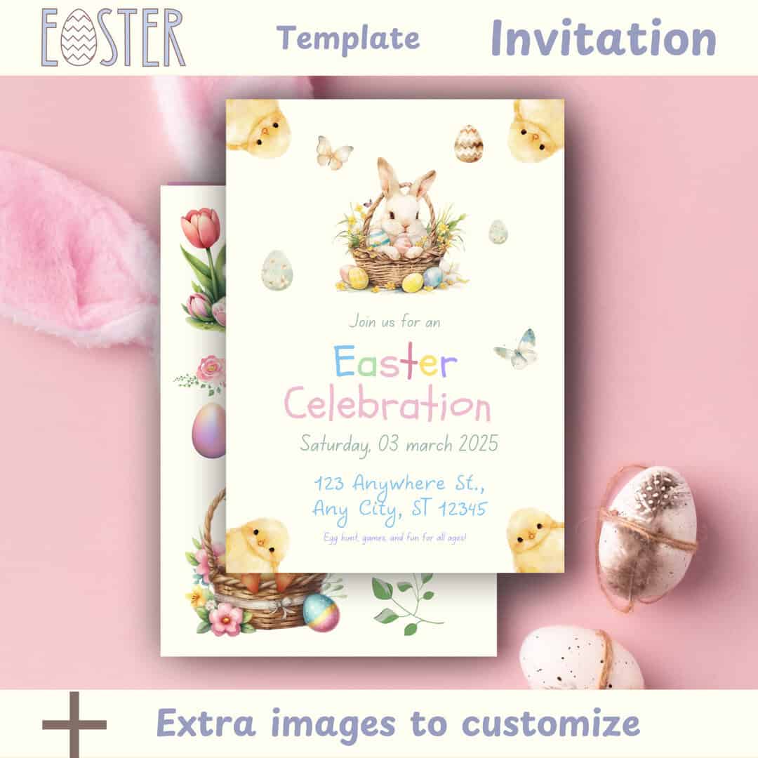 Editable Easter Invitation Template - 5x7 Bunny Party Invite ...