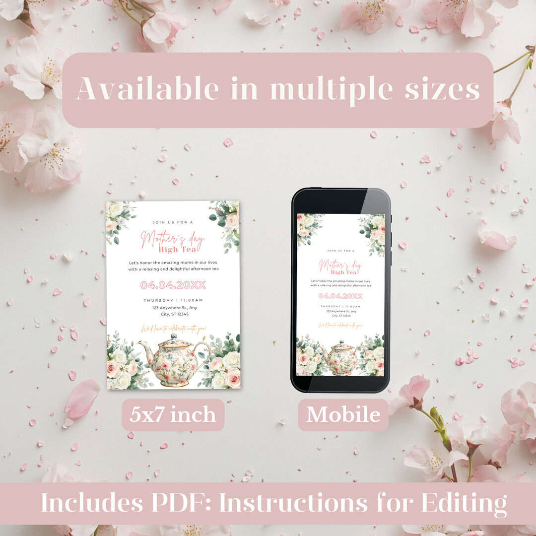 Mother’s Day Tea Party Invitation • High Tea Brunch Invite Template ...