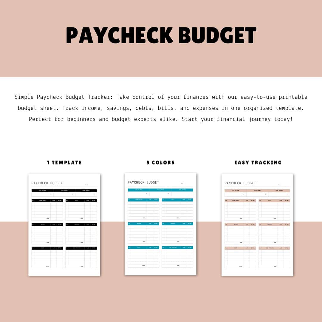 Simple Paycheck Budget Tracker | Printable Paycheck Budget Planner ...
