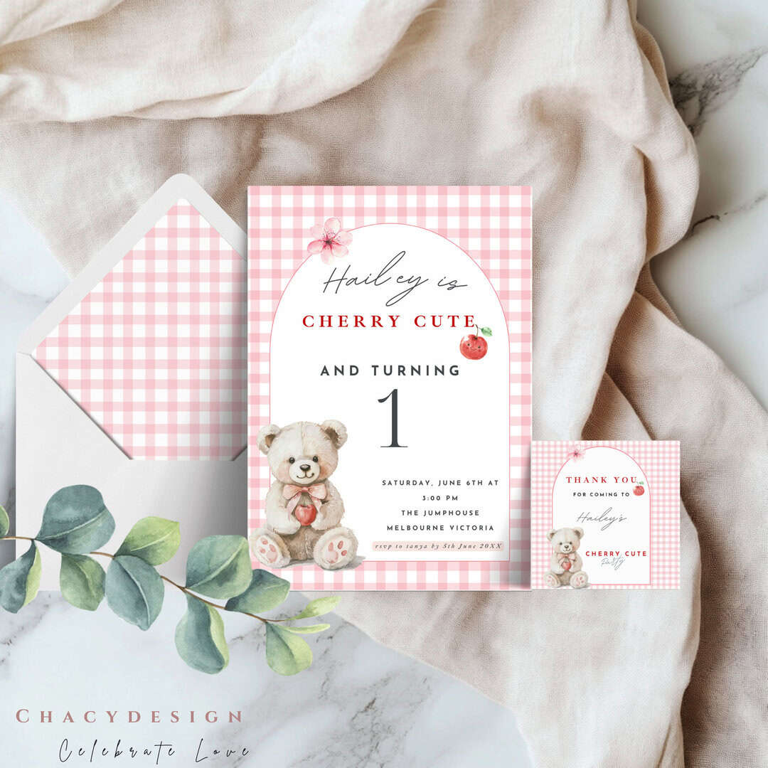 Cherry Birthday Invitation • Editable First Birthday Evite • Sweet ...