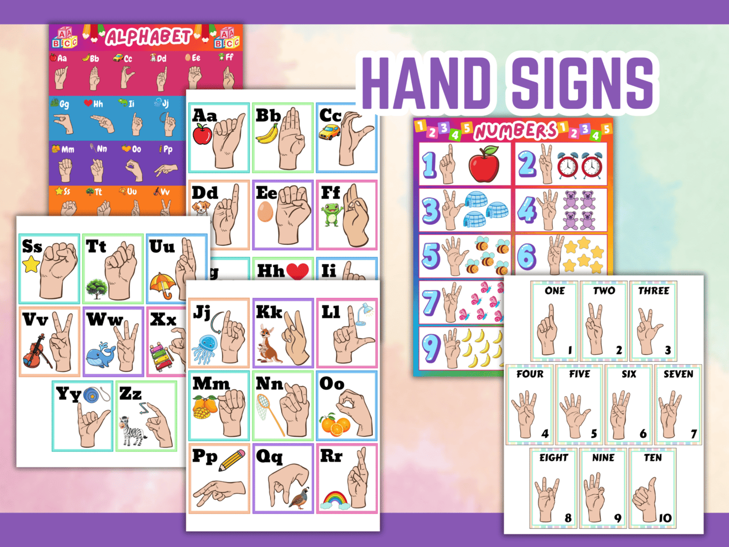 ASL Numbers & Counting Printable Set - American Sign Language Number ...