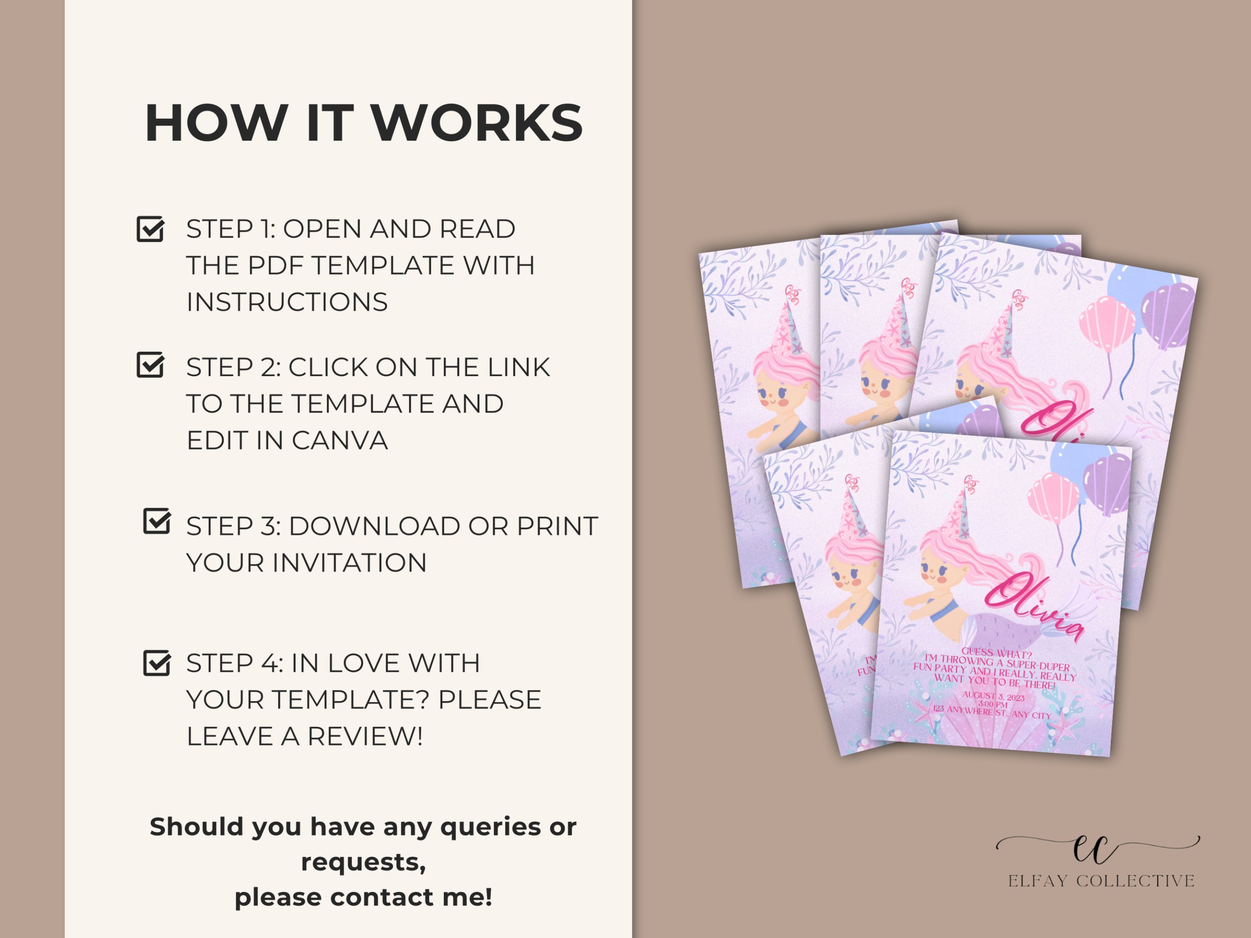 Enchanting Mermaid Kids Birthday Invitation – Magical Underwater Theme ...